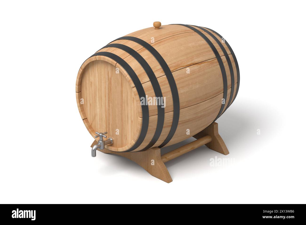 Realistic render of a wooden barrel side view Stock Photo - Alamy