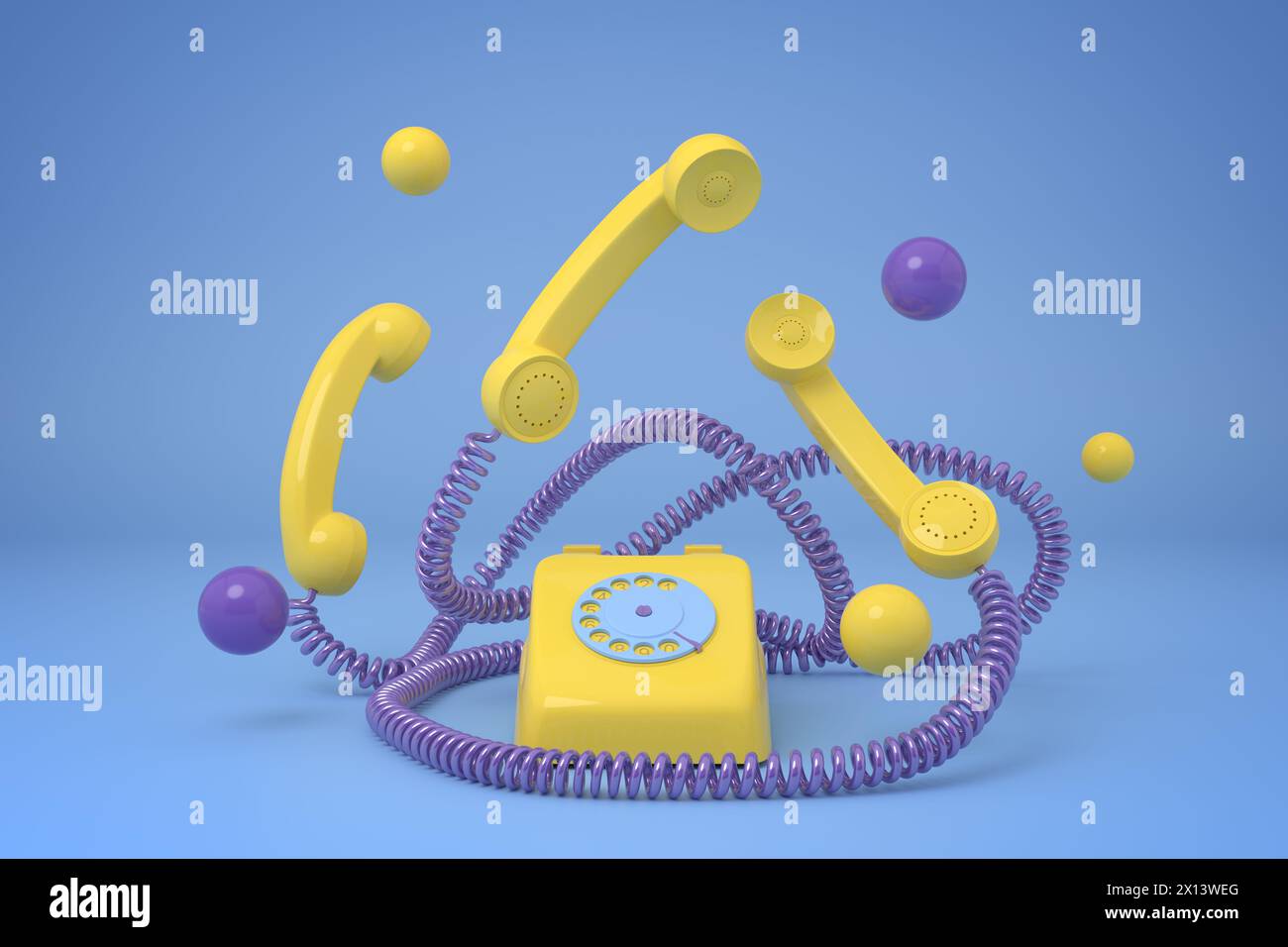 Vintage yellow telephone with floating receivers Stock Photo - Alamy