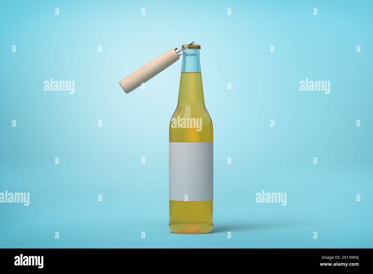 Yellow beer bottle with opener lifting cap Stock Photo - Alamy