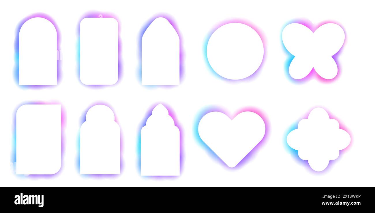 Y2k aura blur shapes, frame abstract arch, borders, rainbow spectrum shine color isolated on ...