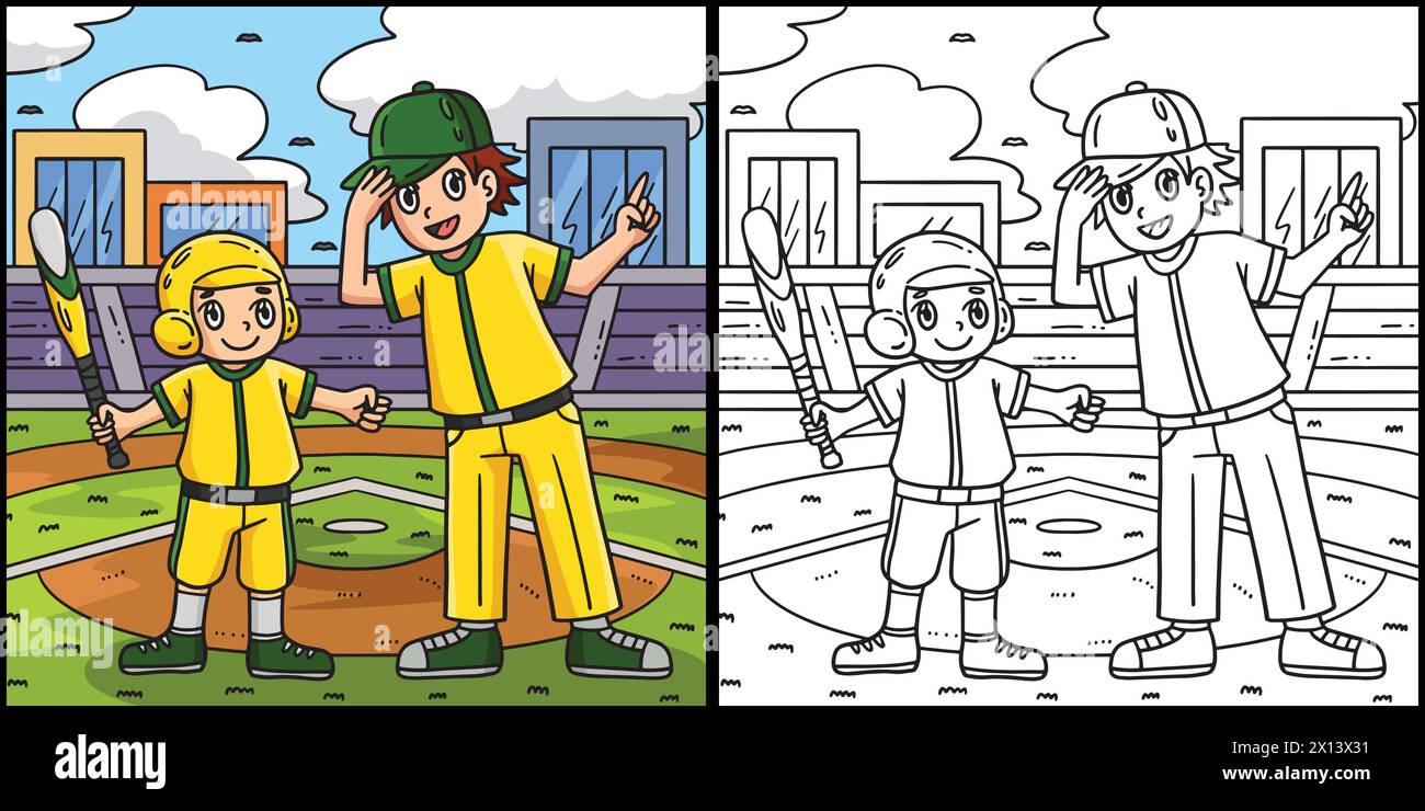 Baseball Boy and Coach Coloring Page Illustration Stock Vector Image ...