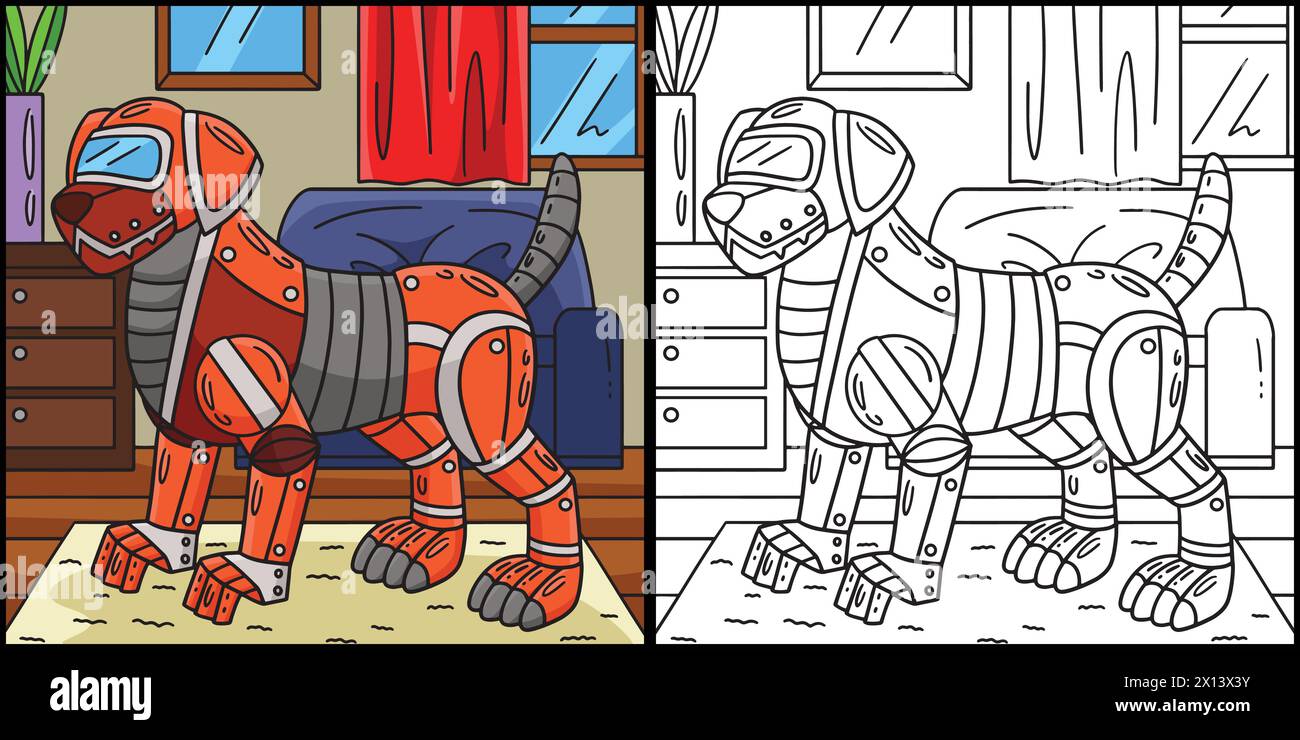 Robot Dog Coloring Page Colored Illustration Stock Vector Image & Art ...