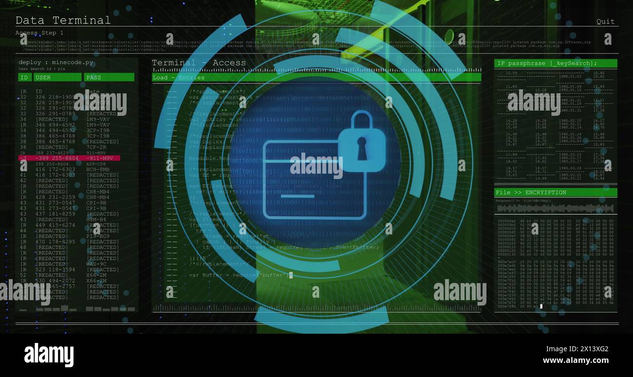 Image of padlock and data processing over computer servers Stock Photo - Alamy