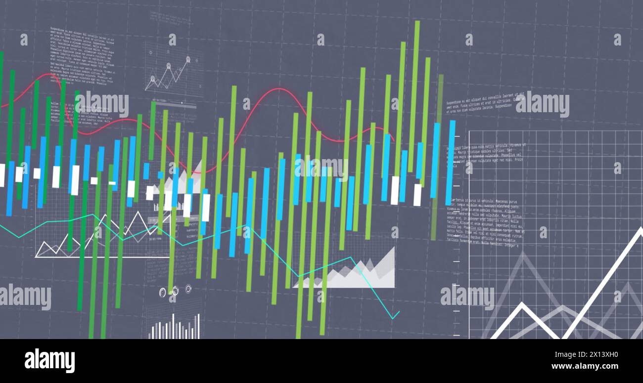Image of financial data processing over grey background Stock Photo - Alamy