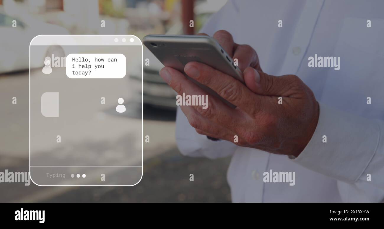 Image of digital interface with online communicator over man using ...