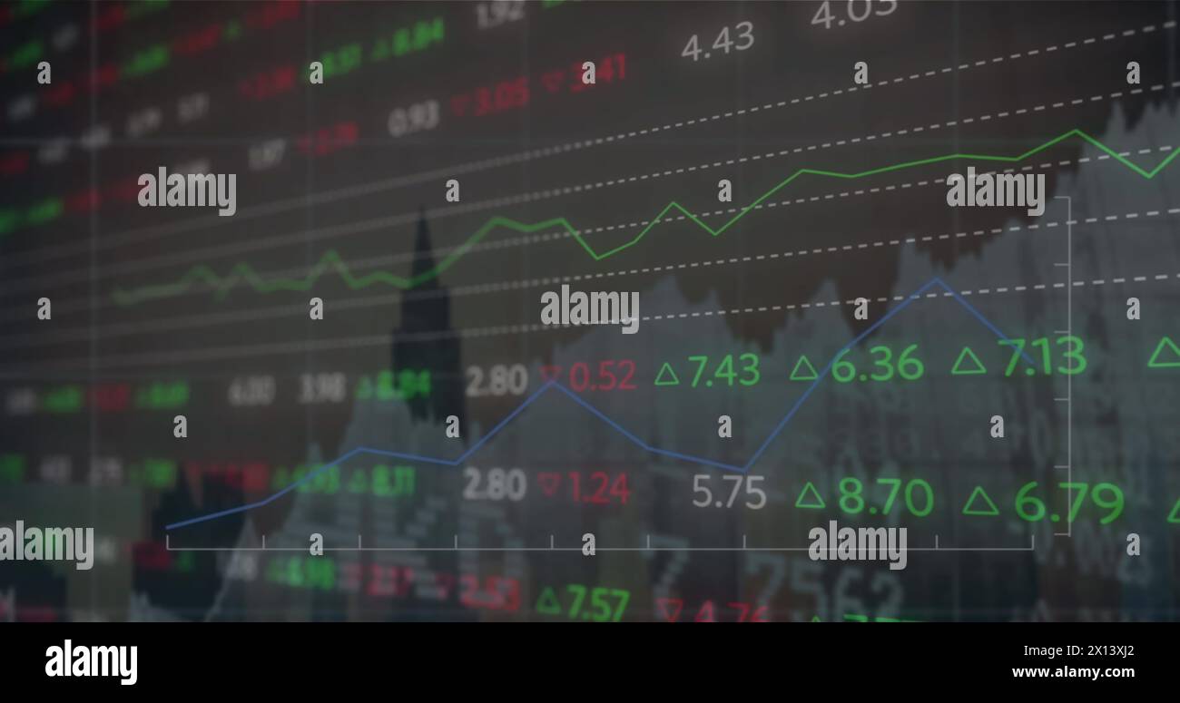 The image is of a trading board with lines and a graph against ...
