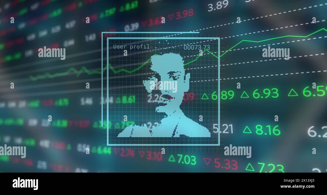 Image of multiple changing profile icons against stock market data ...