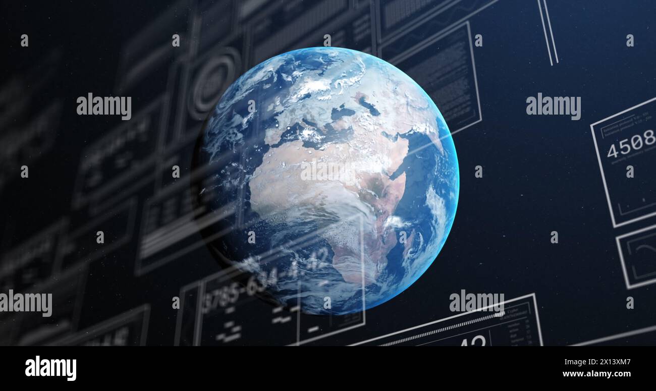 Image of multiple graphs, changing numbers, loading bars and circles over globe Stock Photo - Alamy