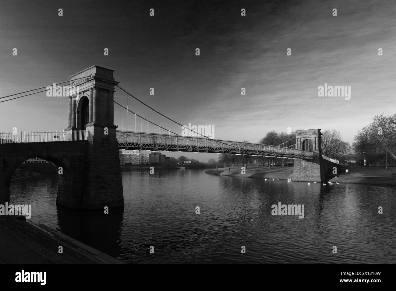 The Wilford Suspension Bridge over the river Trent, Nottingham city ...