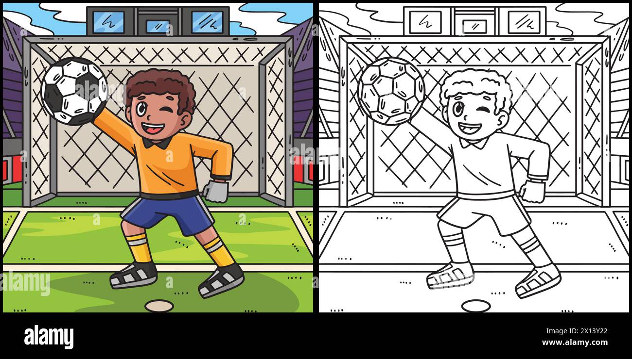 Soccer Boy Goalkeeper Coloring Page Illustration Stock Vector Image ...