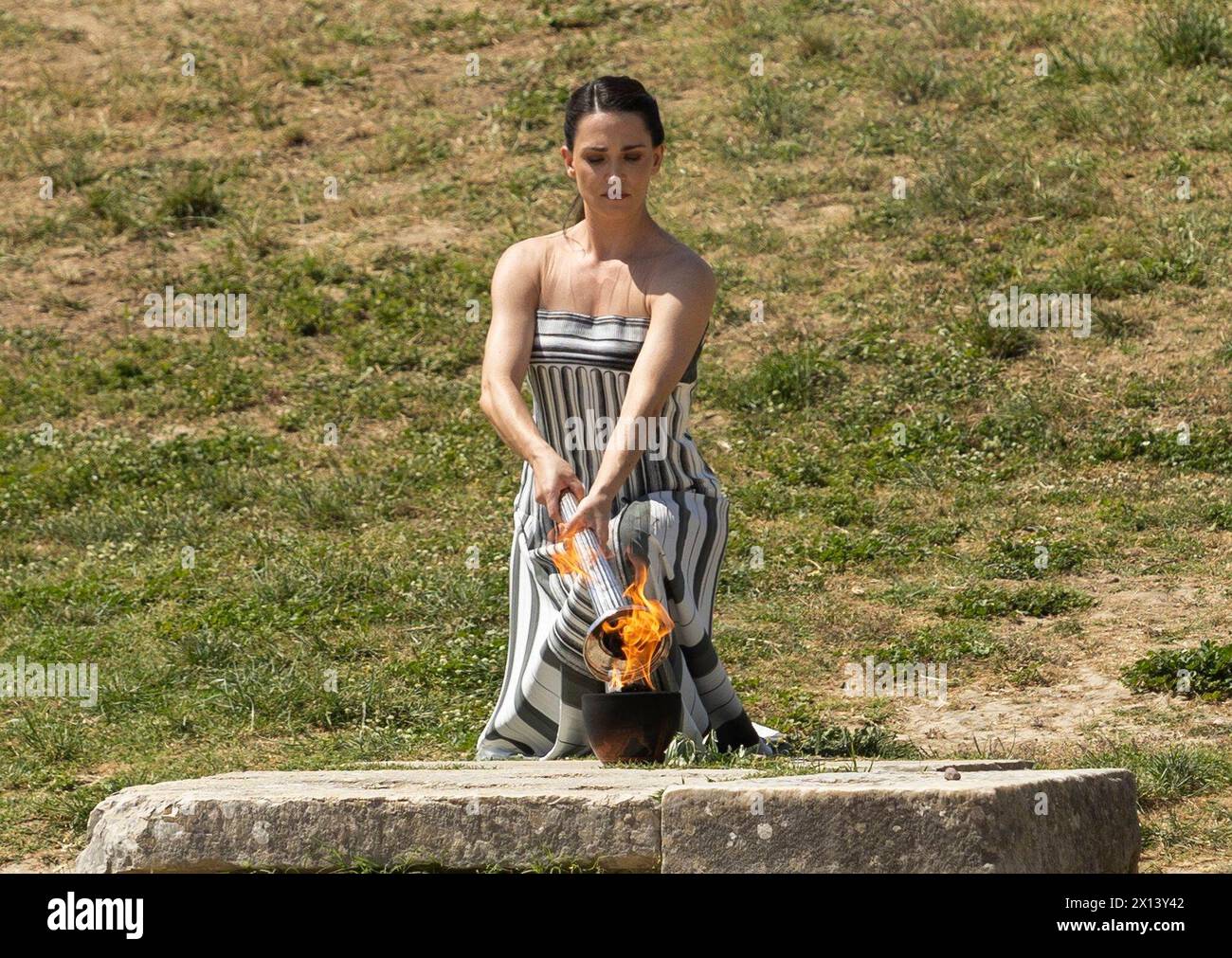 Olympia, Greece. 15th Apr, 2024. Actress Mary Mina, who plays the High ...