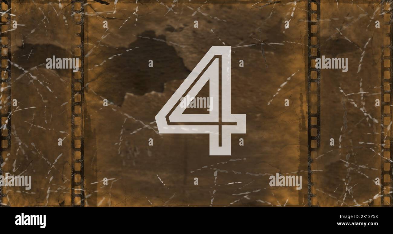 Digital composite of vintage film countdown image with flickering in ...