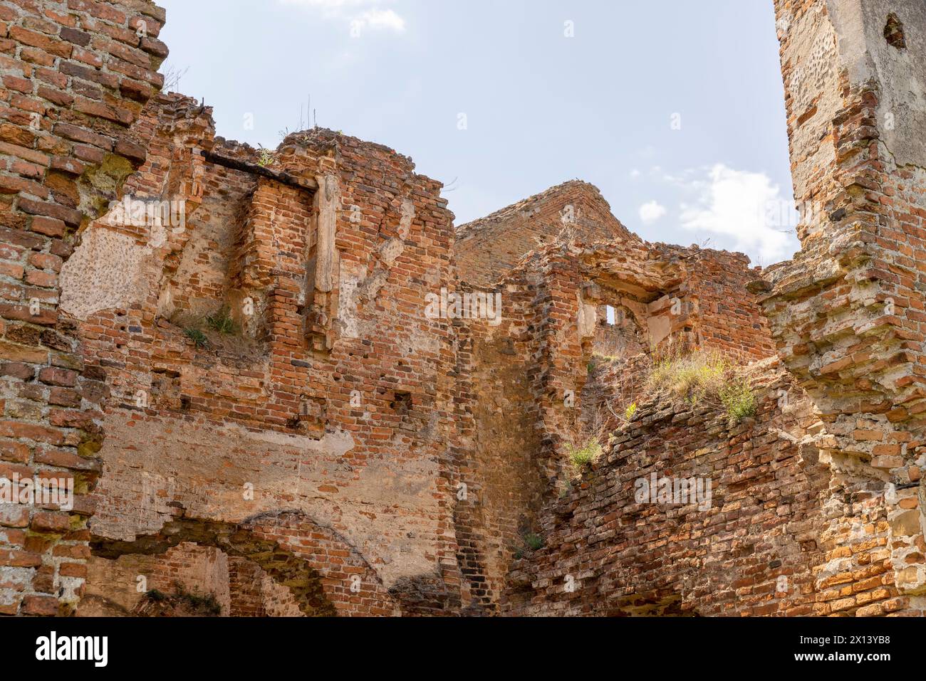 red brick ruins , damaged red bricks from the wall of an ancient ...