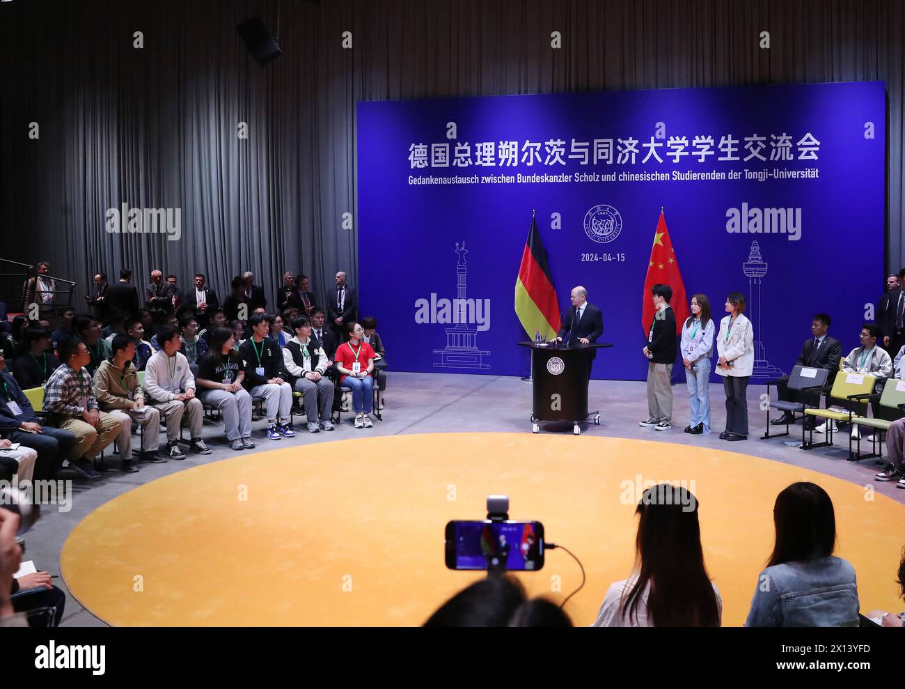 Shanghai. 15th Apr, 2024. Federal Chancellor of Germany Olaf Scholz takes part in a dialogue ...