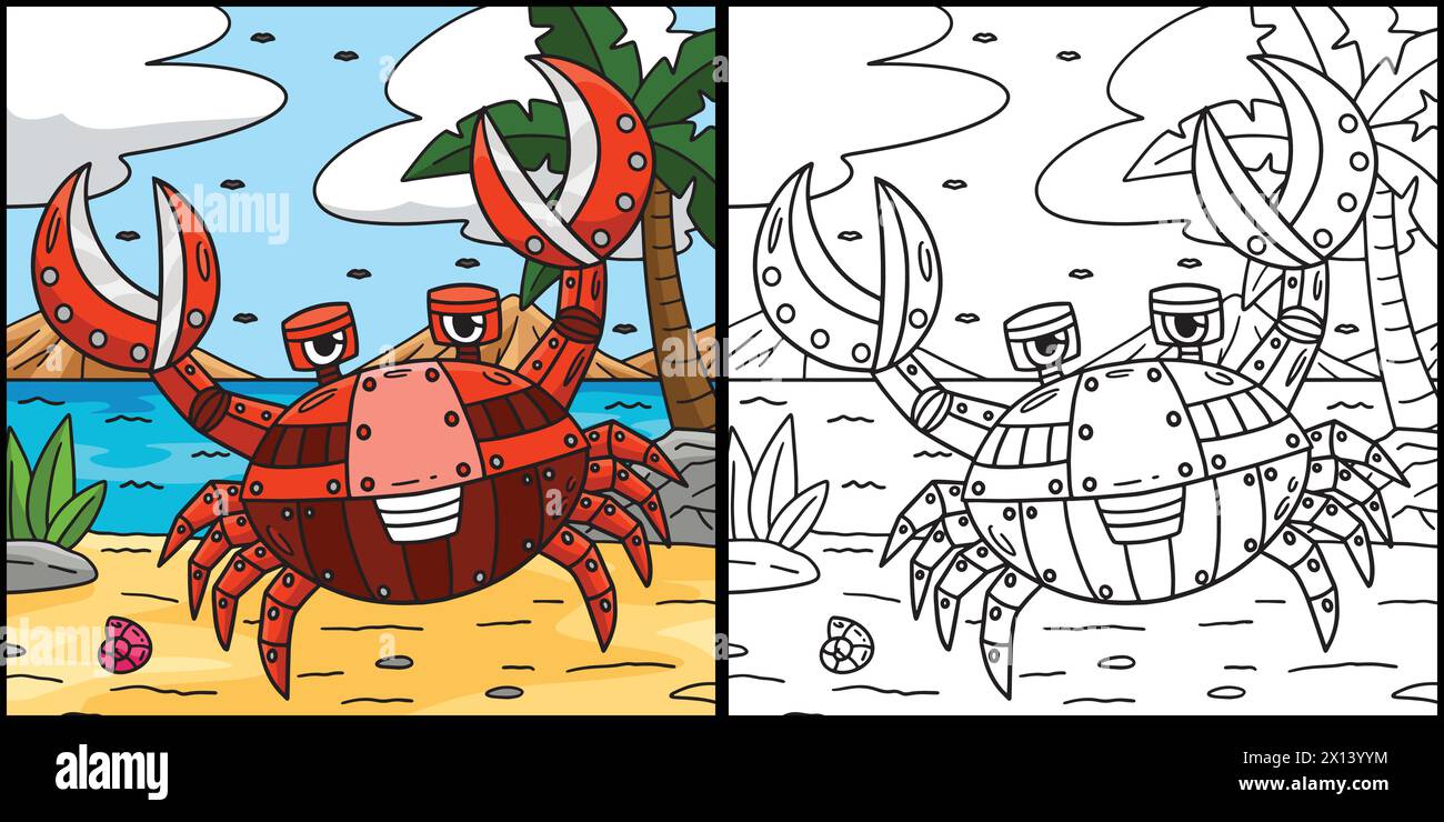 Robot Crab Coloring Page Colored Illustration Stock Vector Image & Art ...