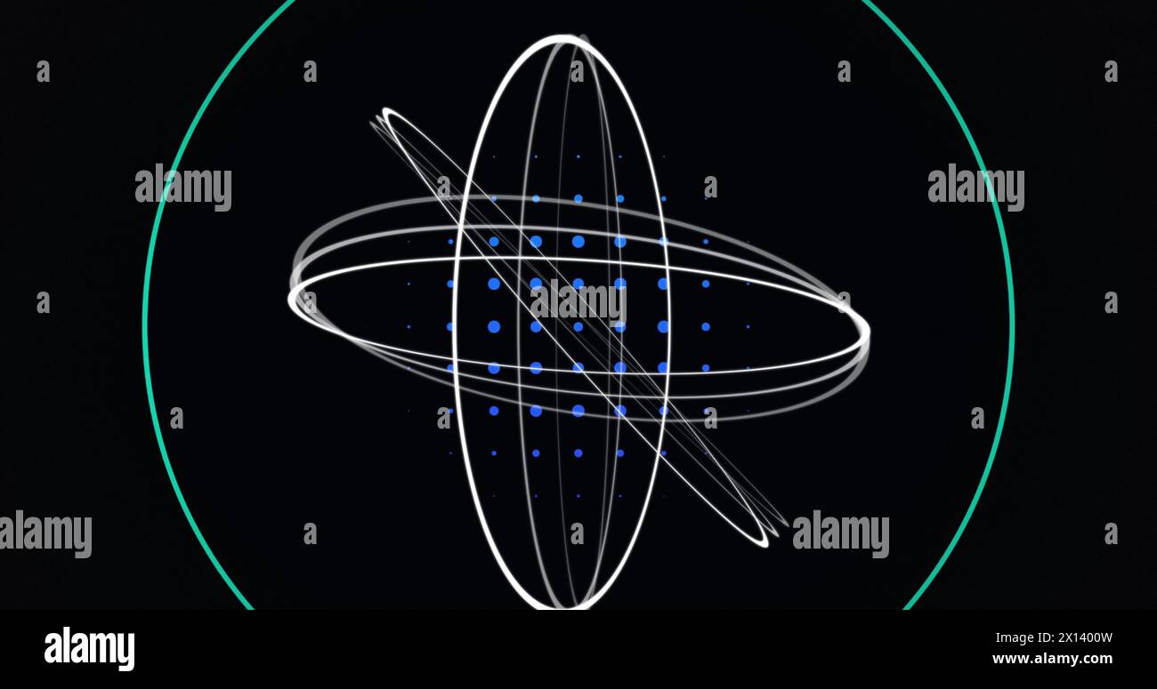 Image of spinning white rings with blue and dots moving hypnotically from a central point in ...