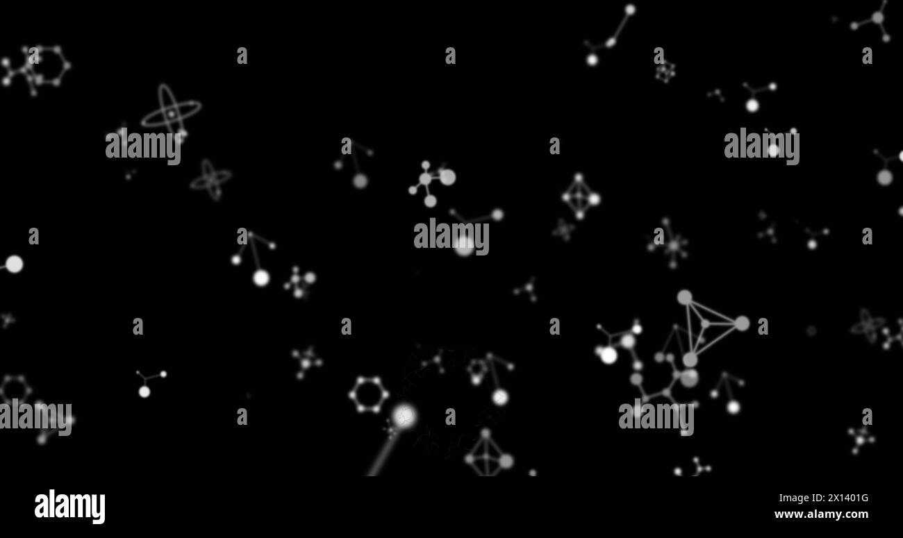 Digital Image Of Molecular Structures Floating Against Black Background