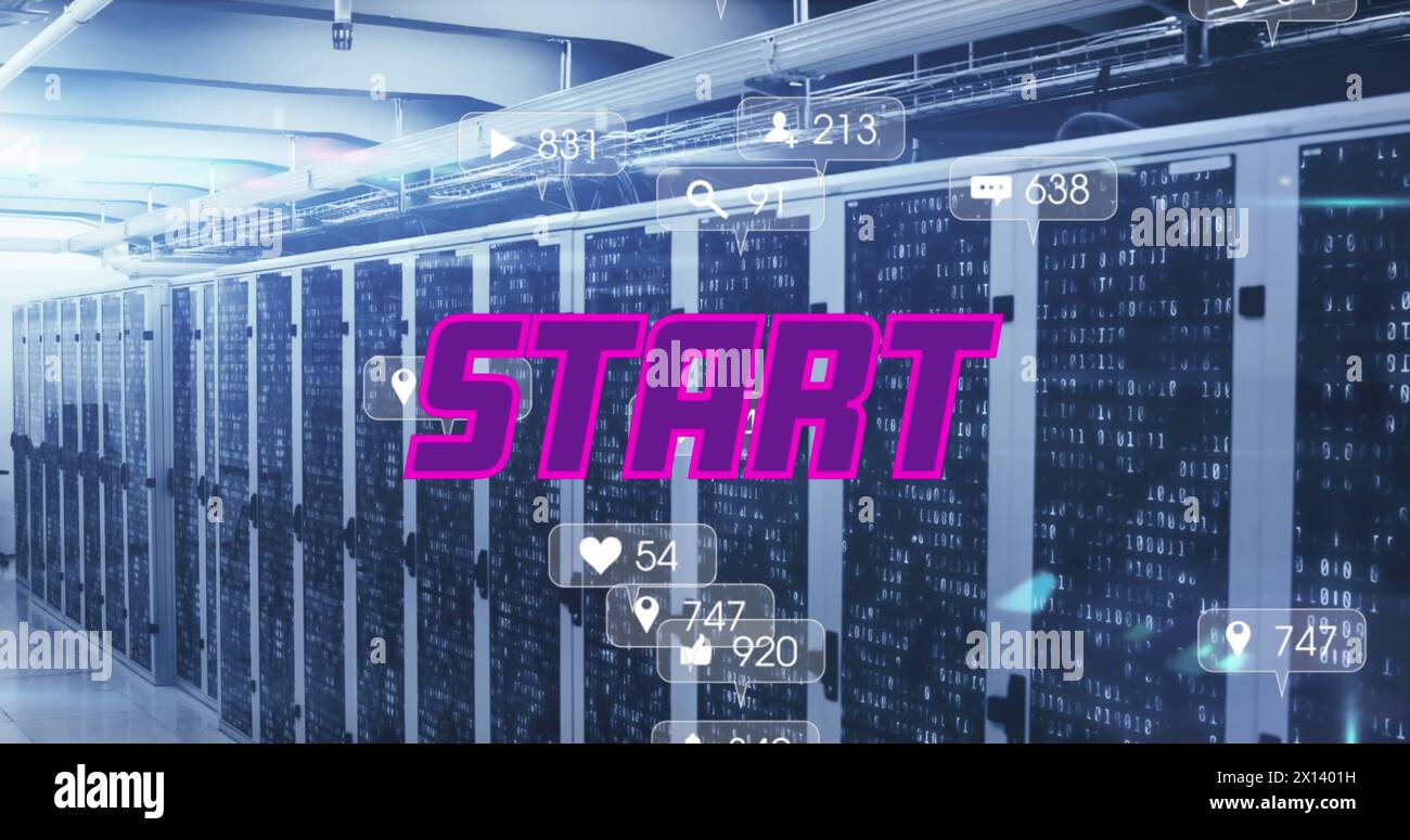 Image of purple text start, with social media notifications over ...