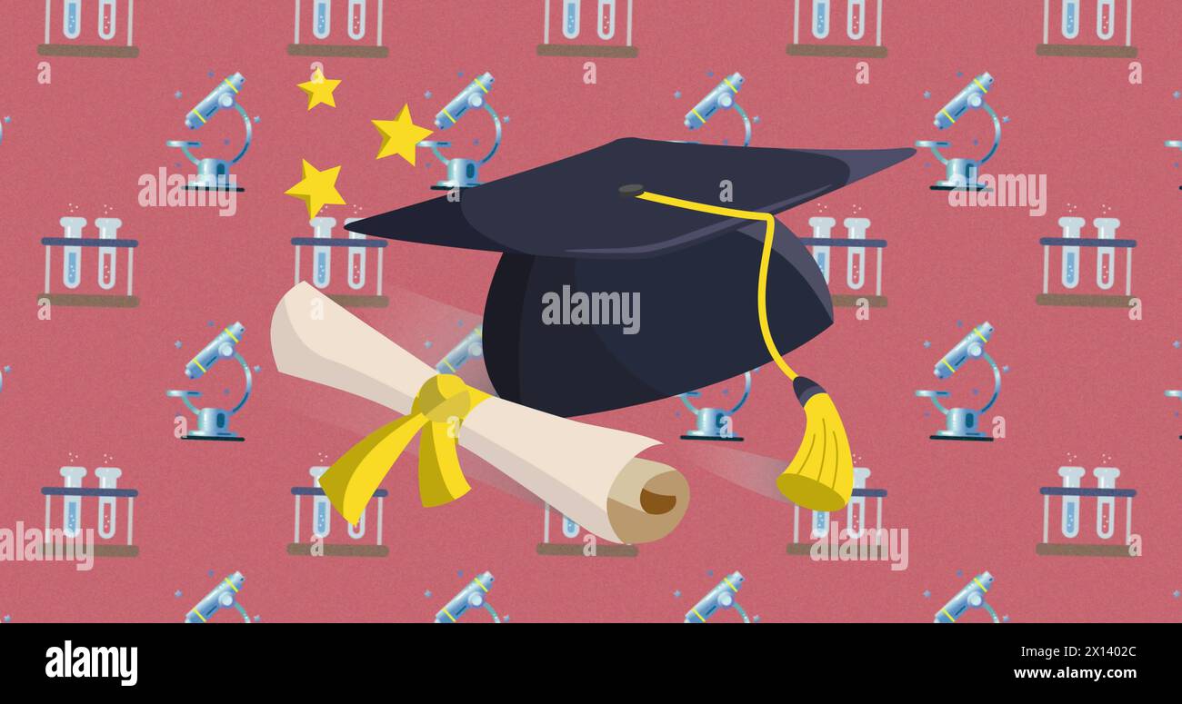 Image of diploma and graduation hat over chemistry icons Stock Photo ...