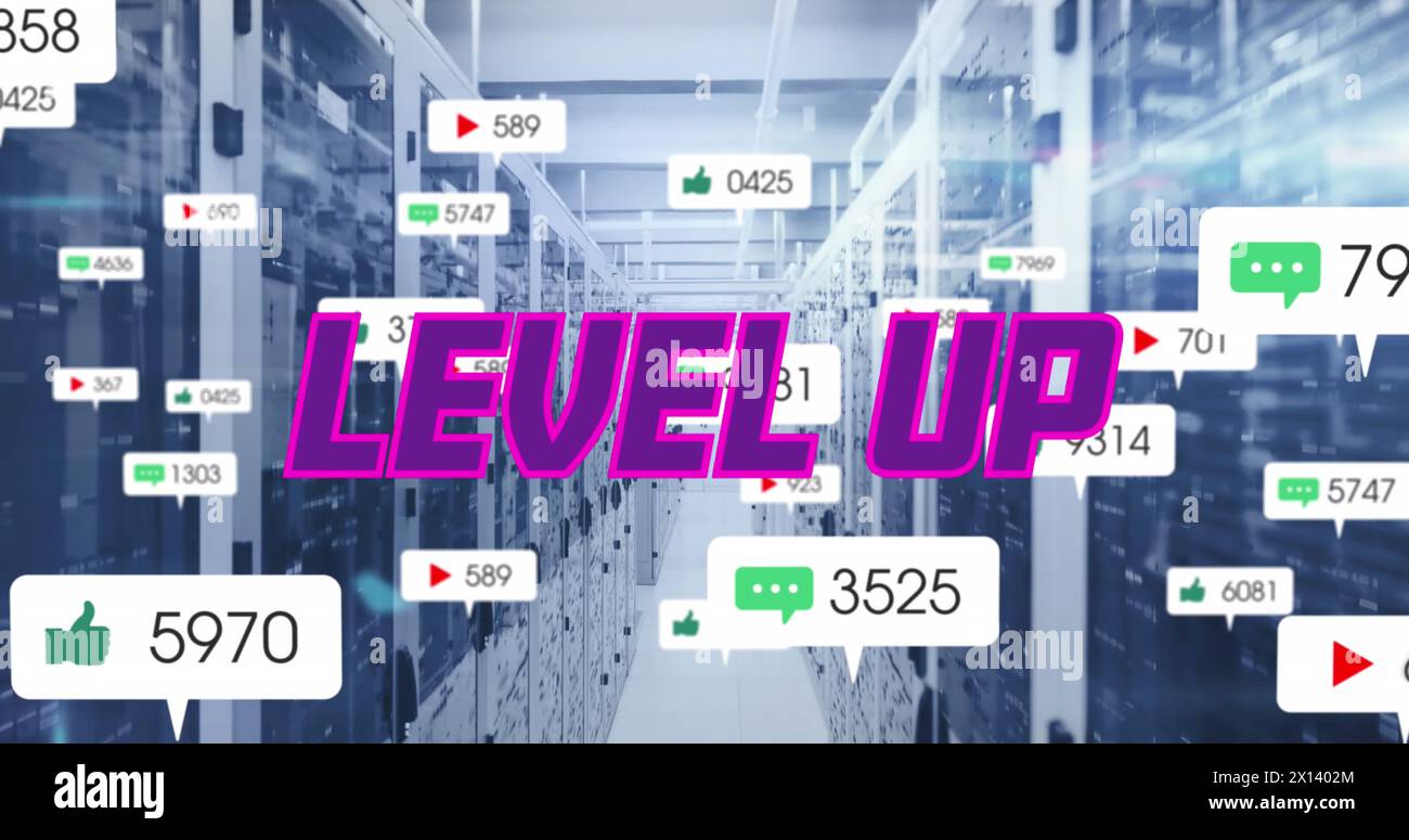 Animation level up text media hi-res stock photography and images - Alamy