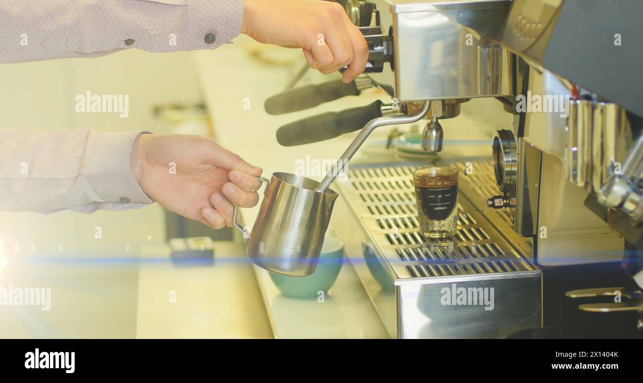 Image of glowing moving lights over coffee machine Stock Photo - Alamy