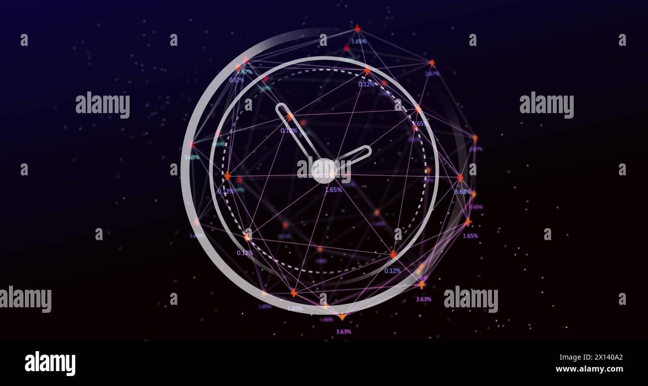 Image of clock moving over connections on black background Stock Photo ...