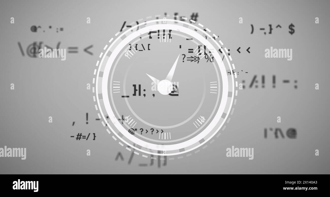 Image of clock moving over math formulas over grey background Stock ...