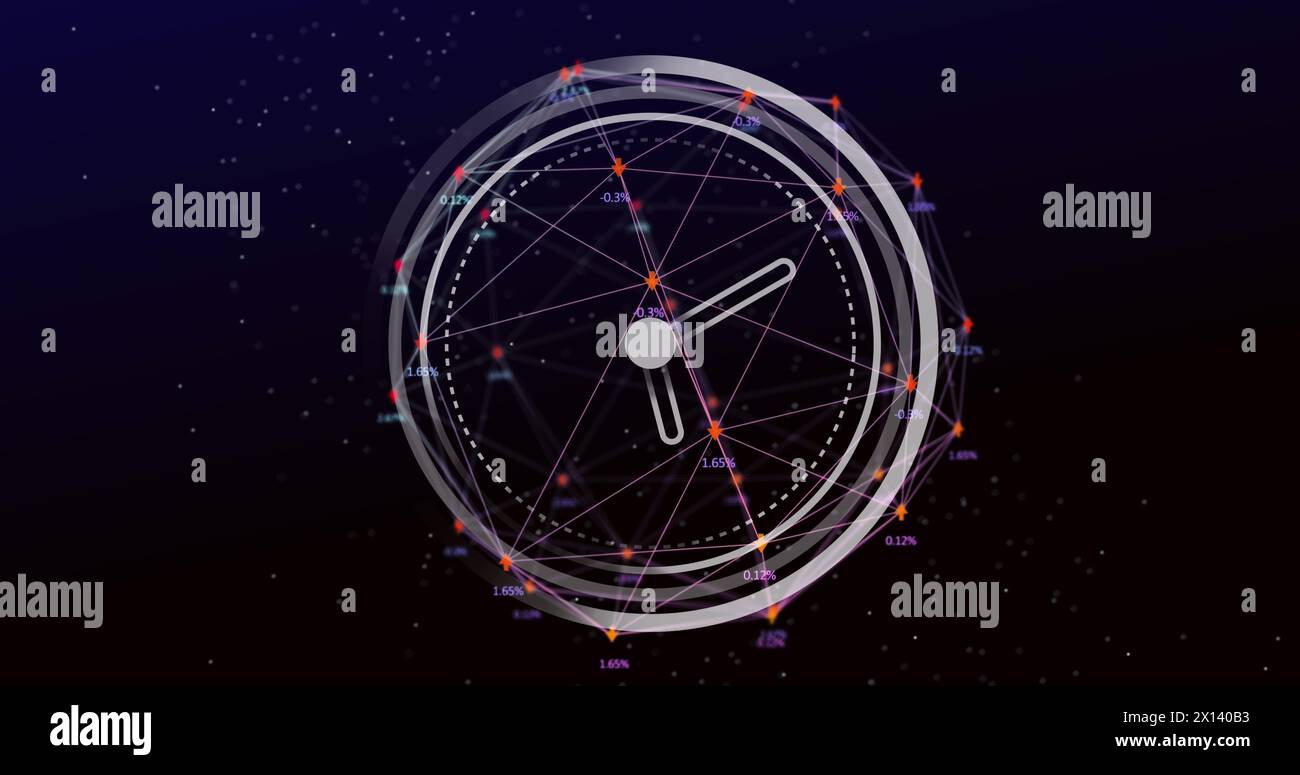 Image of clock moving over connections on black background Stock Photo ...