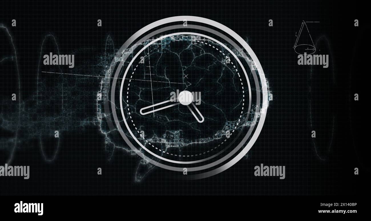 Image of clock moving over waves on black background Stock Photo - Alamy