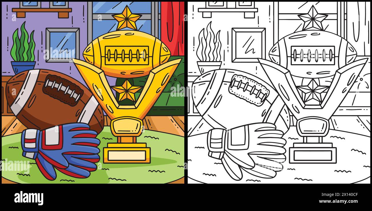 American Football and Trophy Coloring Illustration Stock Vector Image ...
