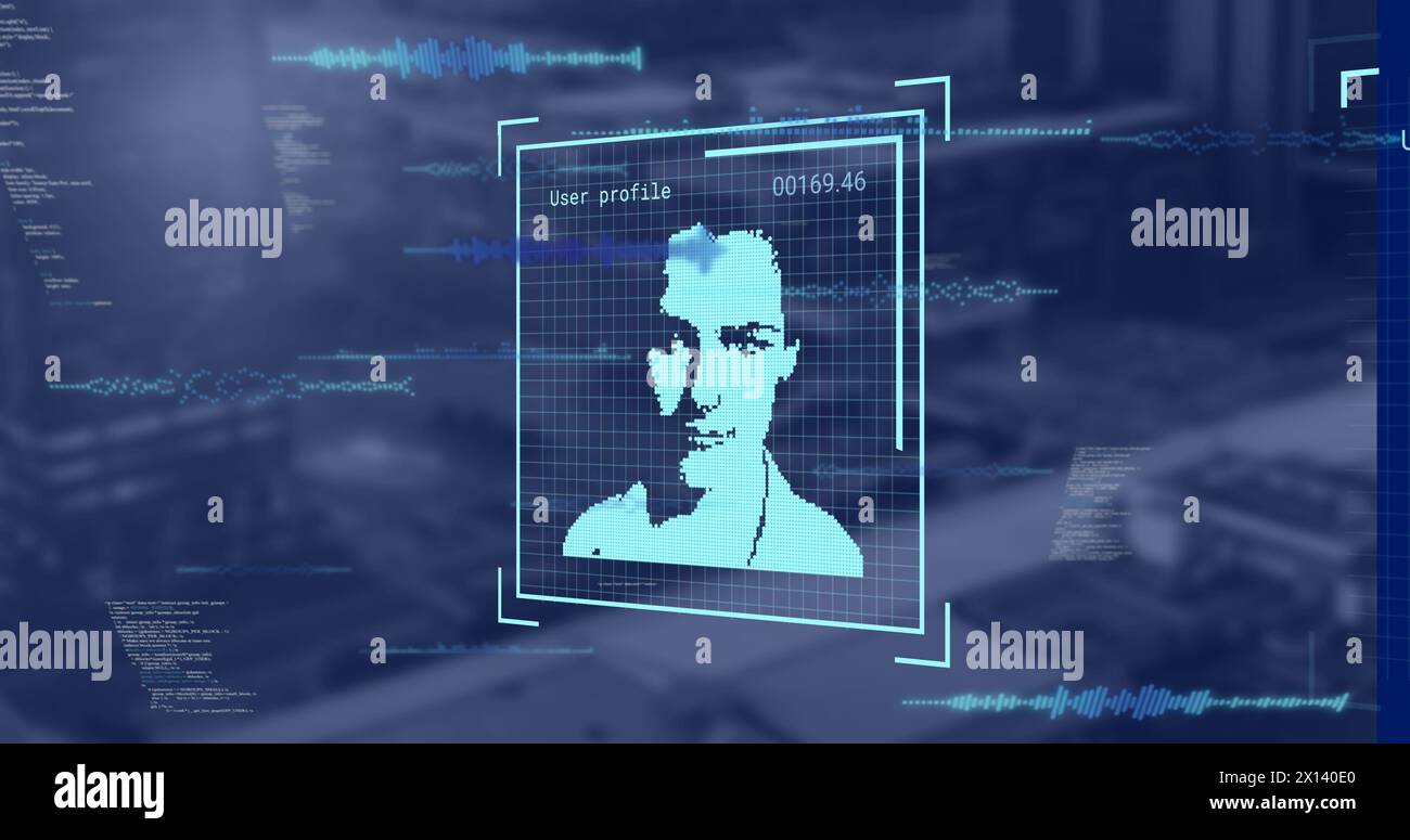 Image of data processing and people icons over blurred background Stock ...