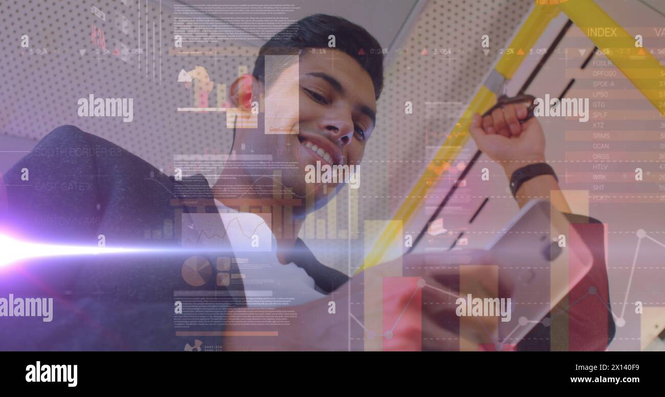 Animation graphs map over biracial hi-res stock photography and images - Alamy