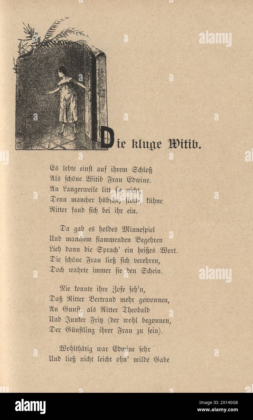 Vintage illustration, The woman sneaking out at night, German poem ...