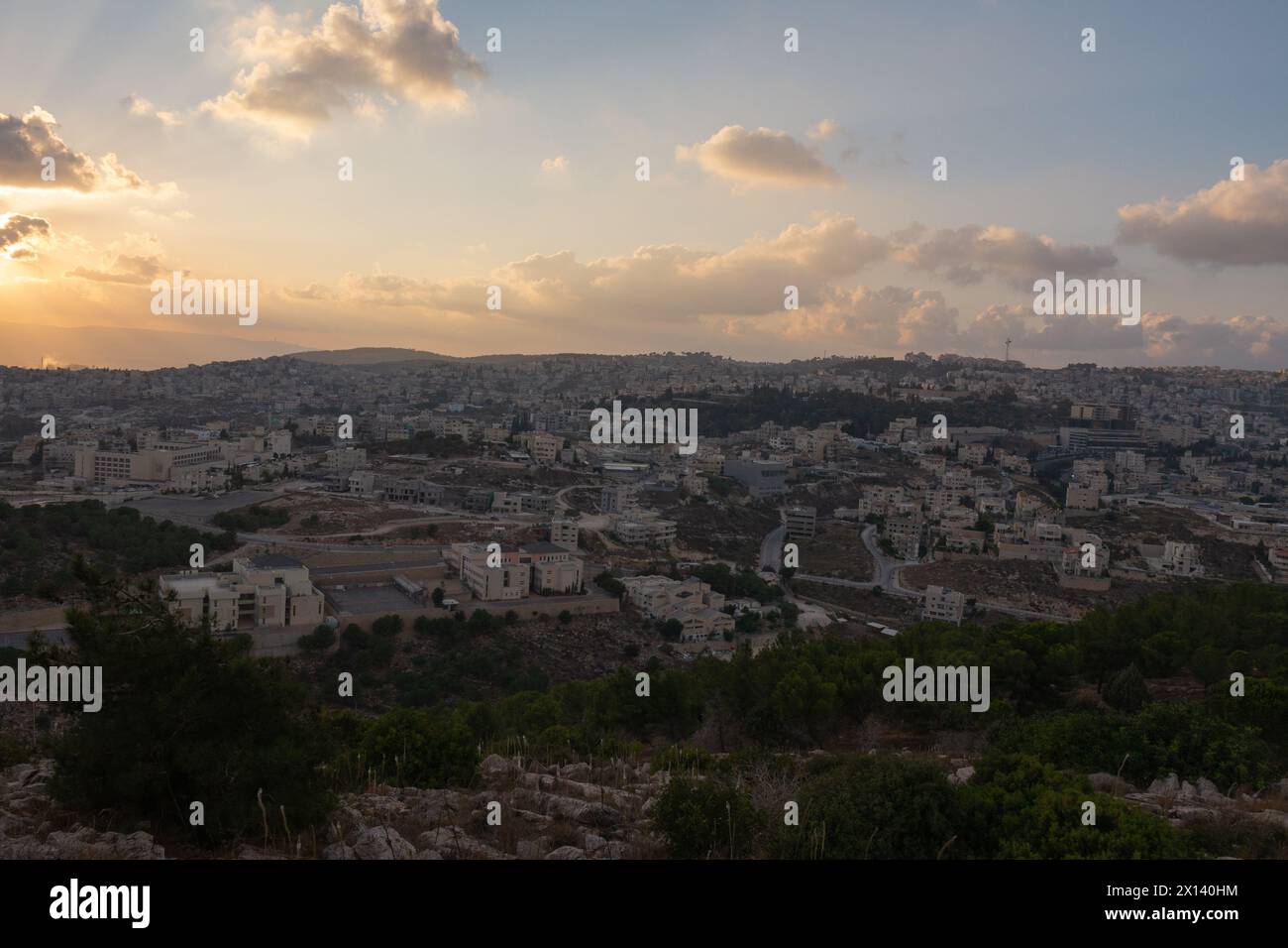 Landscape from the Jumping Mountain in Nazareth. Panoramic view. Sunset ...