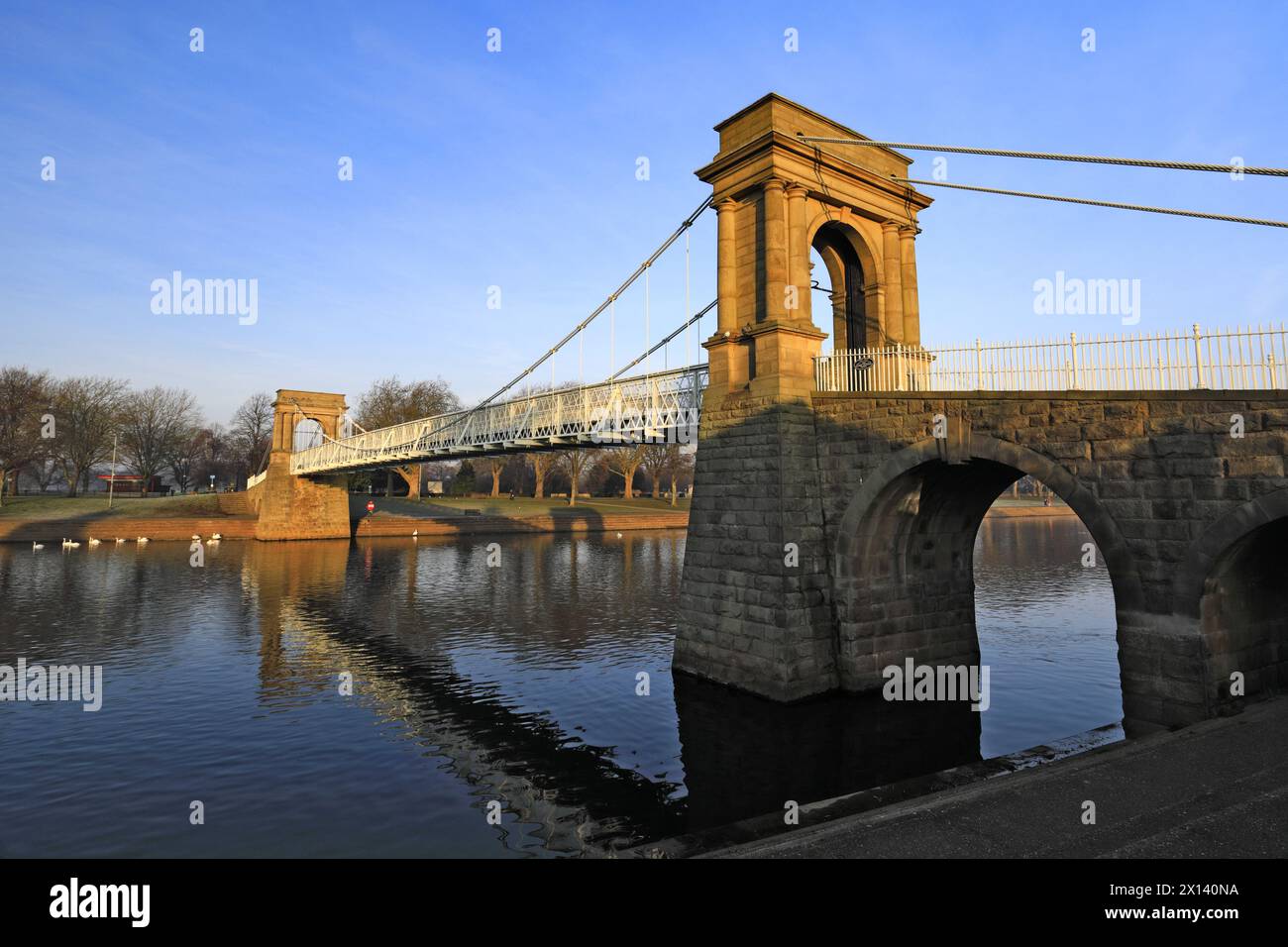 The Wilford Suspension Bridge over the river Trent, Nottingham city ...