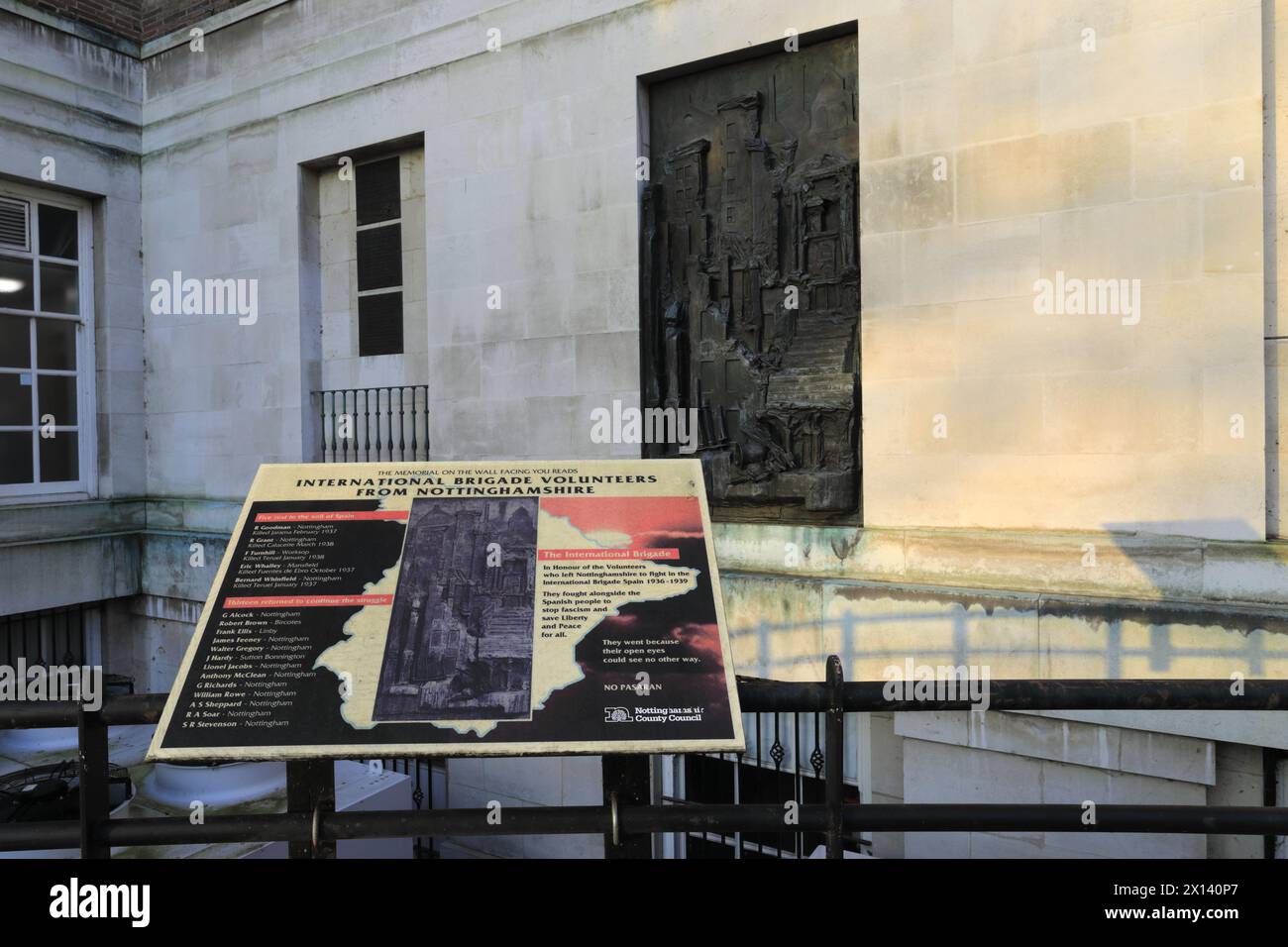 The International Brigade of Volunteers plaque, Nottinghamshire County ...