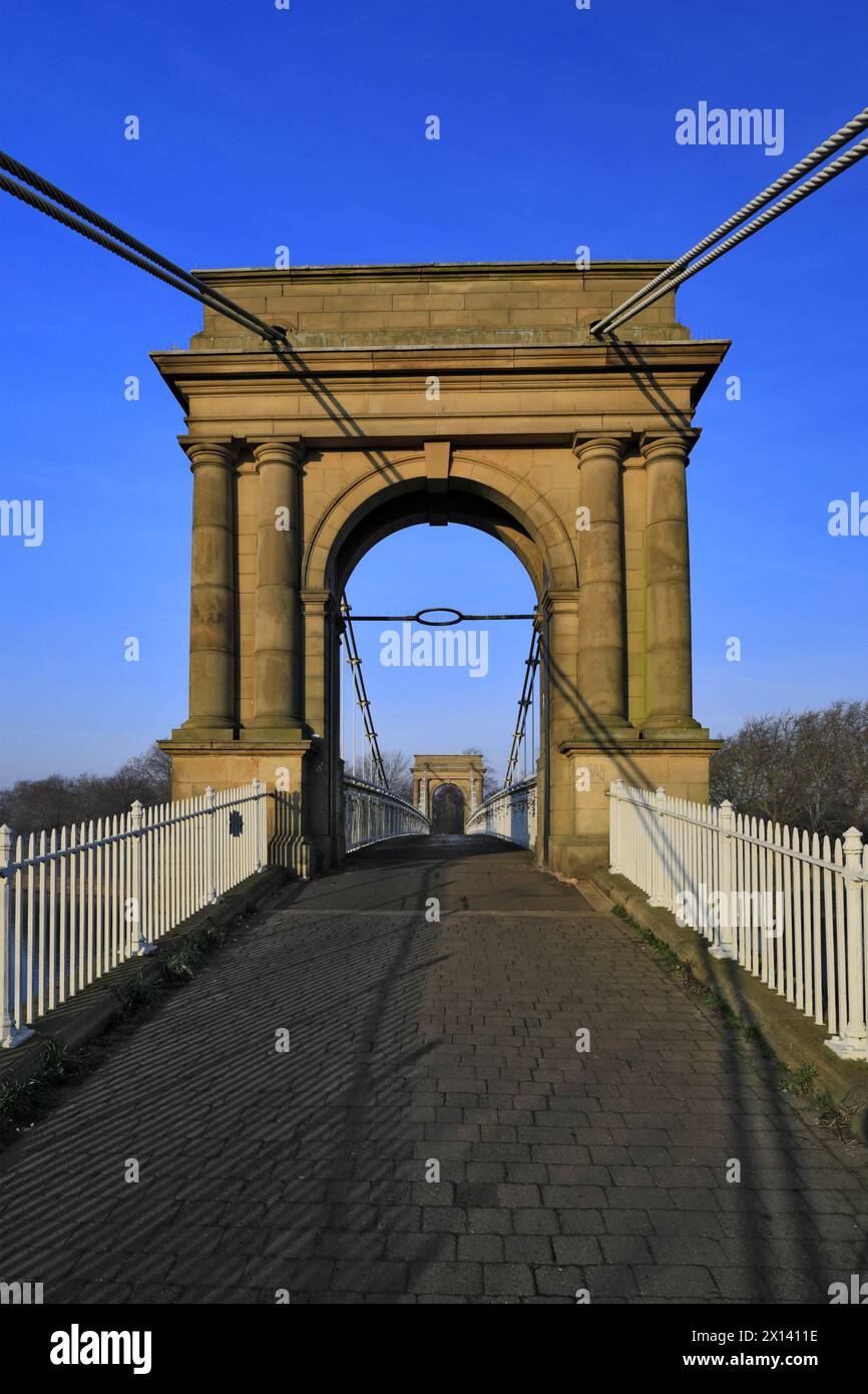 The Wilford Suspension Bridge over the river Trent, Nottingham city ...