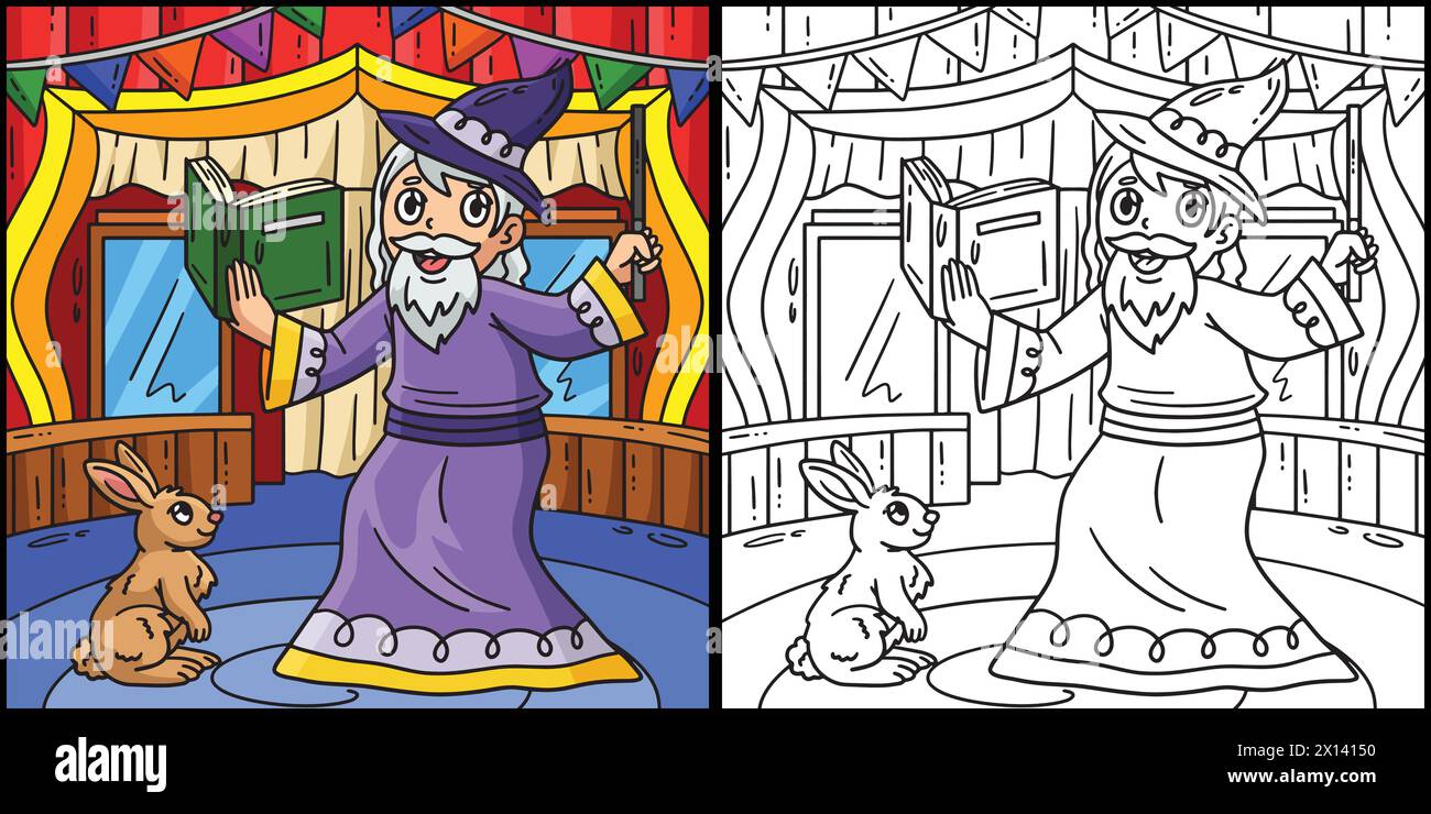 Circus Wizard with Rabbit Coloring Illustration Stock Vector Image ...