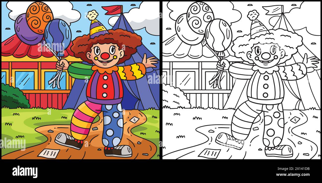 Circus clown coloring page drawing for kids hi-res stock photography ...
