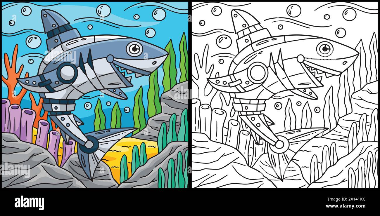 Robot Shark Coloring Page Colored Illustration Stock Vector Image & Art ...
