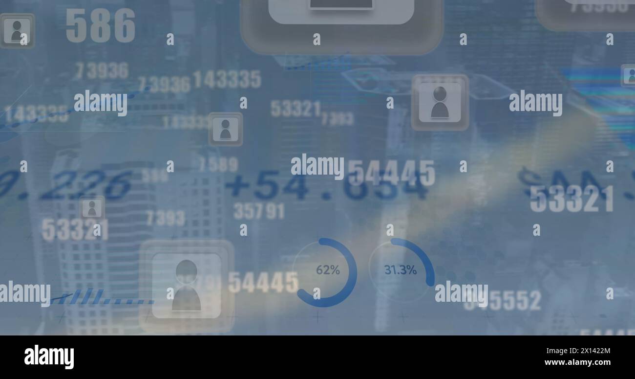 Image of financial data and user icons over grey background Stock Photo ...