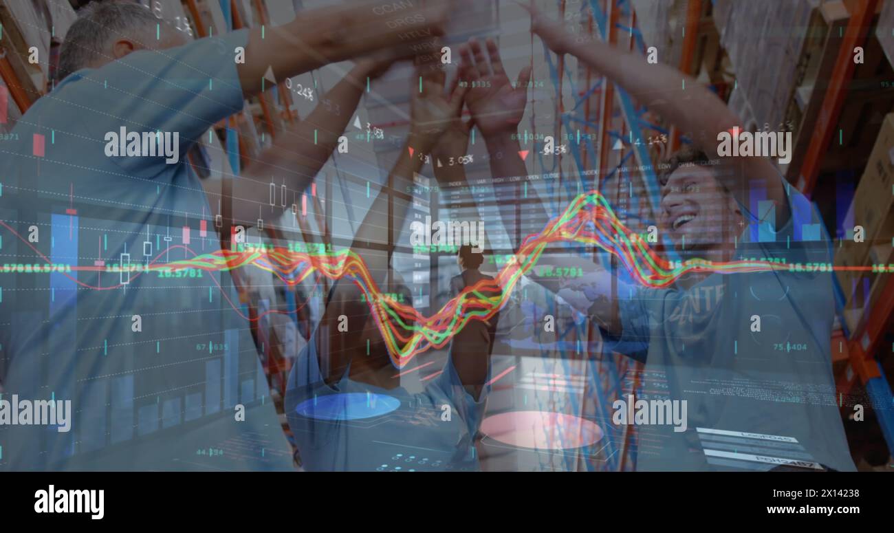 Image of financial graphs and data over diverse female and male ...