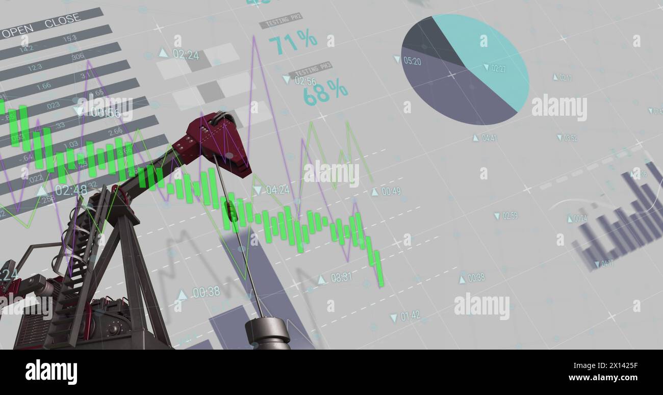 Image of financial graphs over refinery pump Stock Photo - Alamy