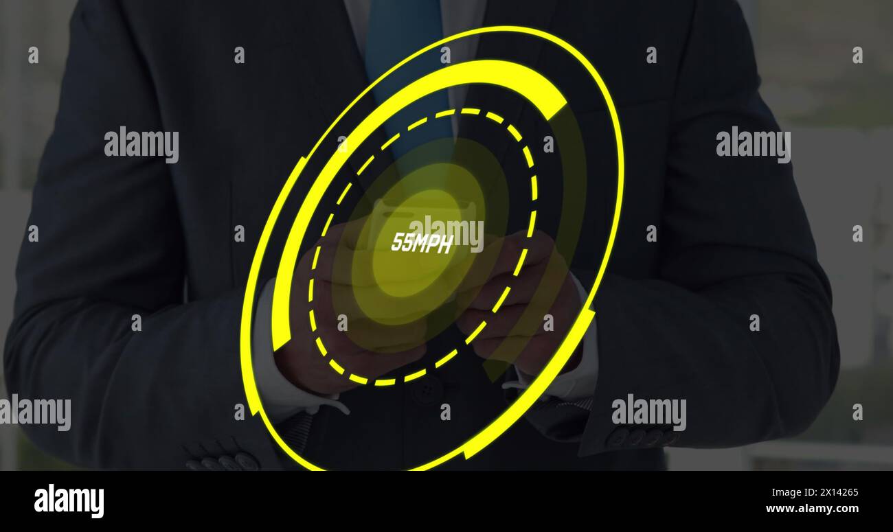 Image of speedometer over hands of caucasisn man using smartphone Stock ...