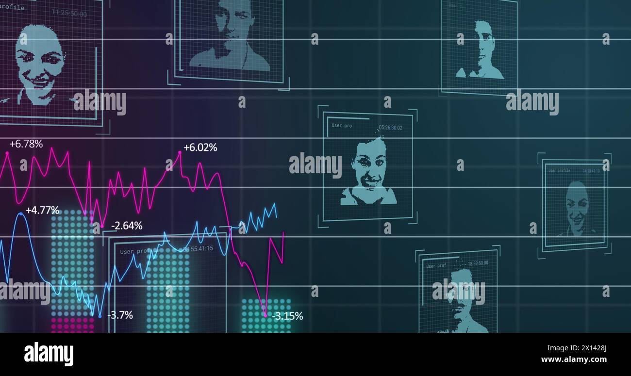 Image of graphs and user photos on dark background Stock Photo - Alamy