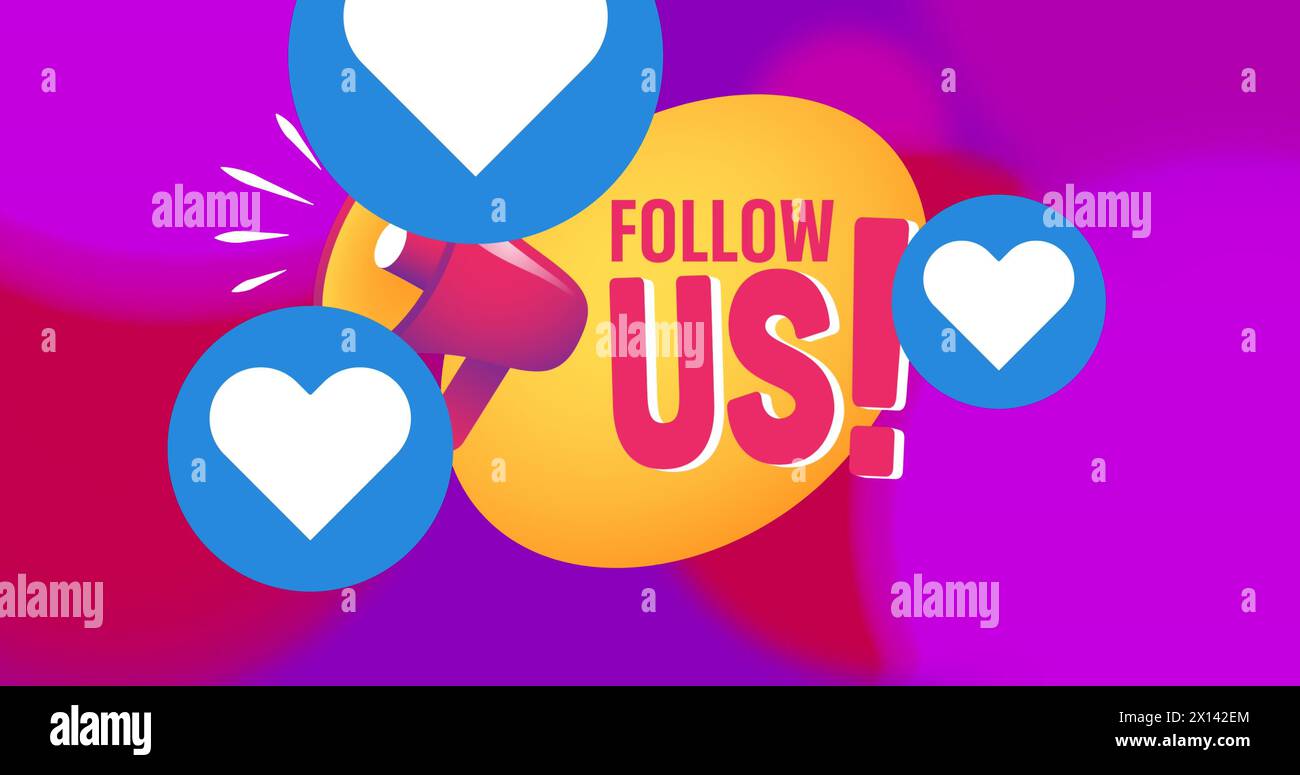 Image of follow us text and hearts over shapes Stock Photo - Alamy