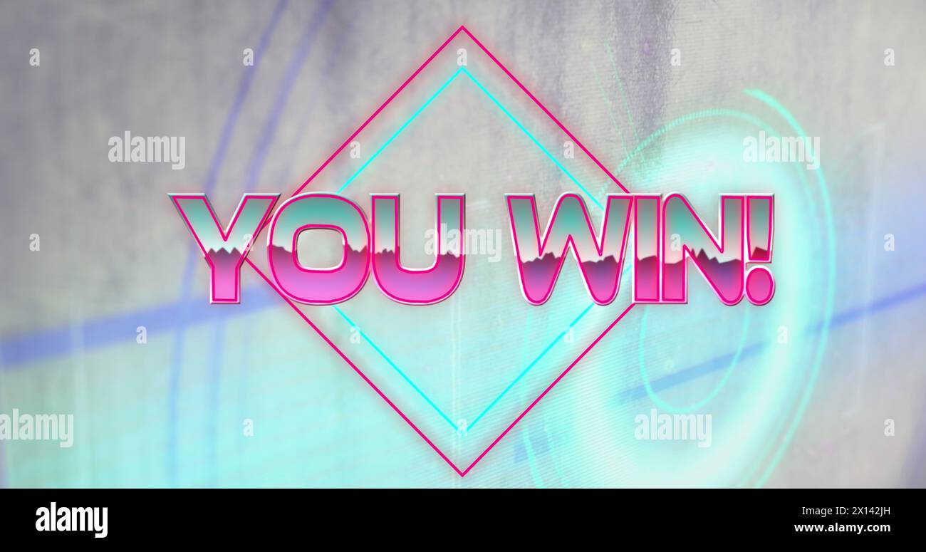 Image of you win text over light trails and circles Stock Photo - Alamy