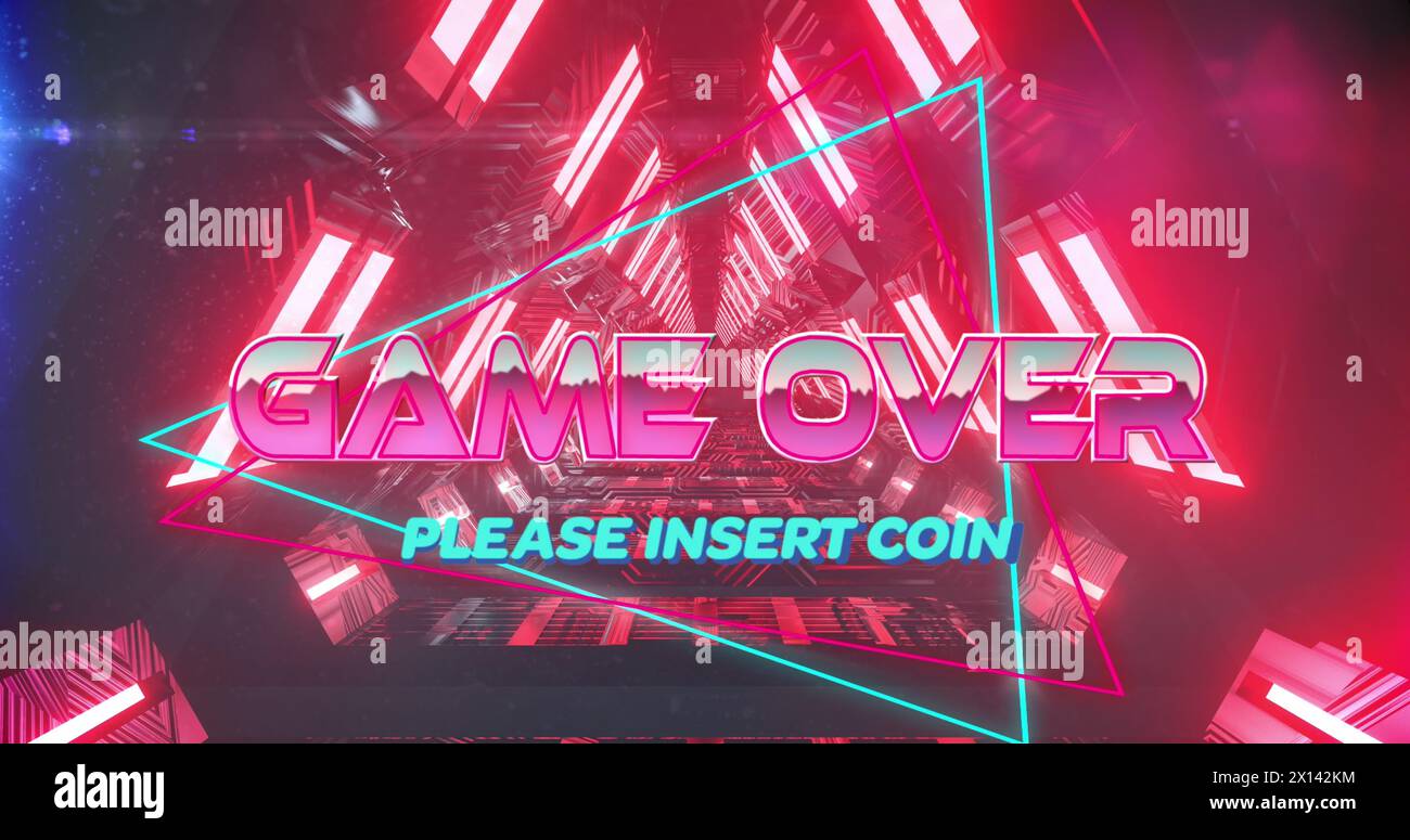 Image of game over please insert coin text over neon tunnel Stock Photo ...