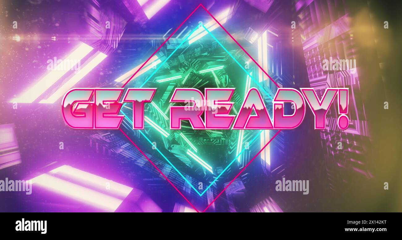 Image of get ready text over neon tunnel Stock Photo - Alamy