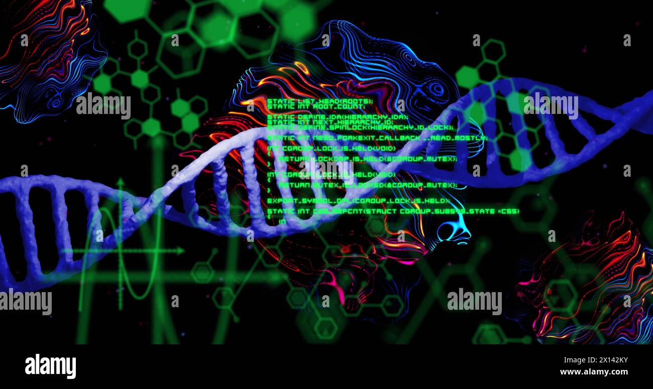 Image of dna strands with data processing over chemical structures Stock Photo - Alamy